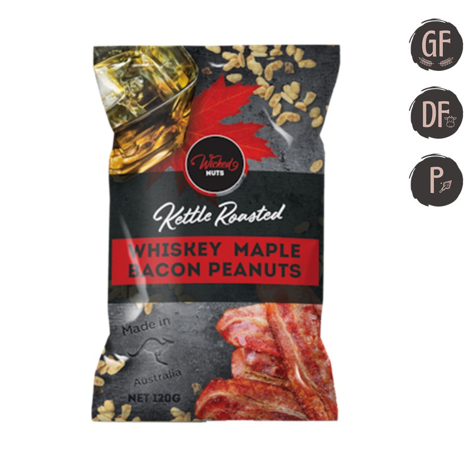 Wicked Nuts Infused Whisky Maple Bacon Peanuts (GF | DF | P) – Healthy ...